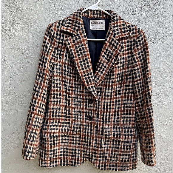 jaeger | Jackets & Coats | Jaeger London Vtg Brown Houndstooth Plaid ...